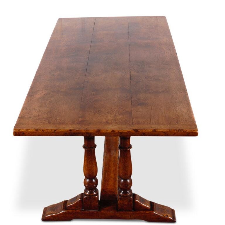 Vintage Rare Pippy Oak Trestle Table with Six Rare Pippy Oak Ladder ...