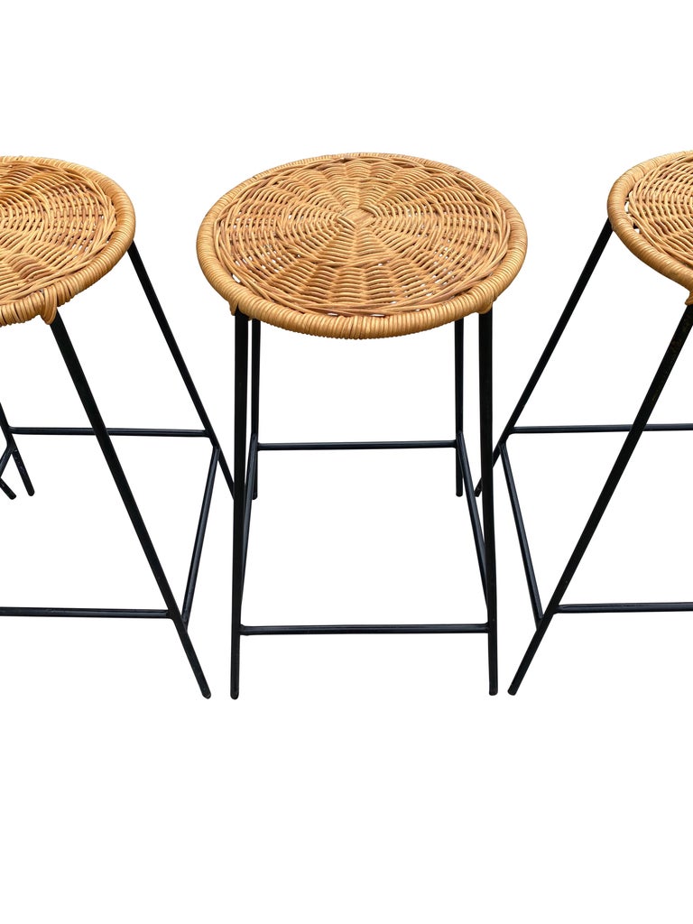 Vintage Rattan and Iron Stacking Counter Stools at 1stDibs