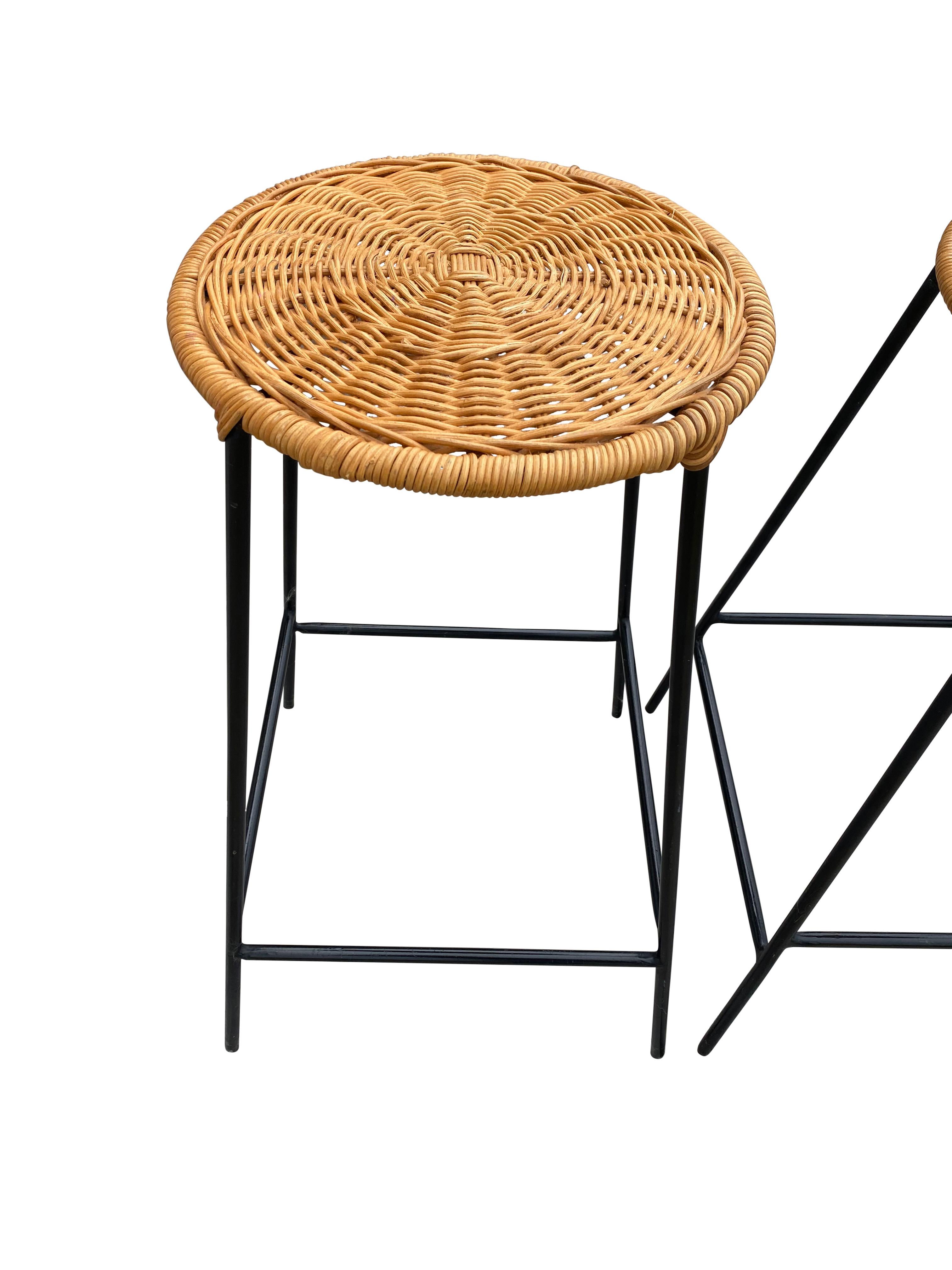 Vintage Rattan and Iron Stacking Counter Stools at 1stDibs
