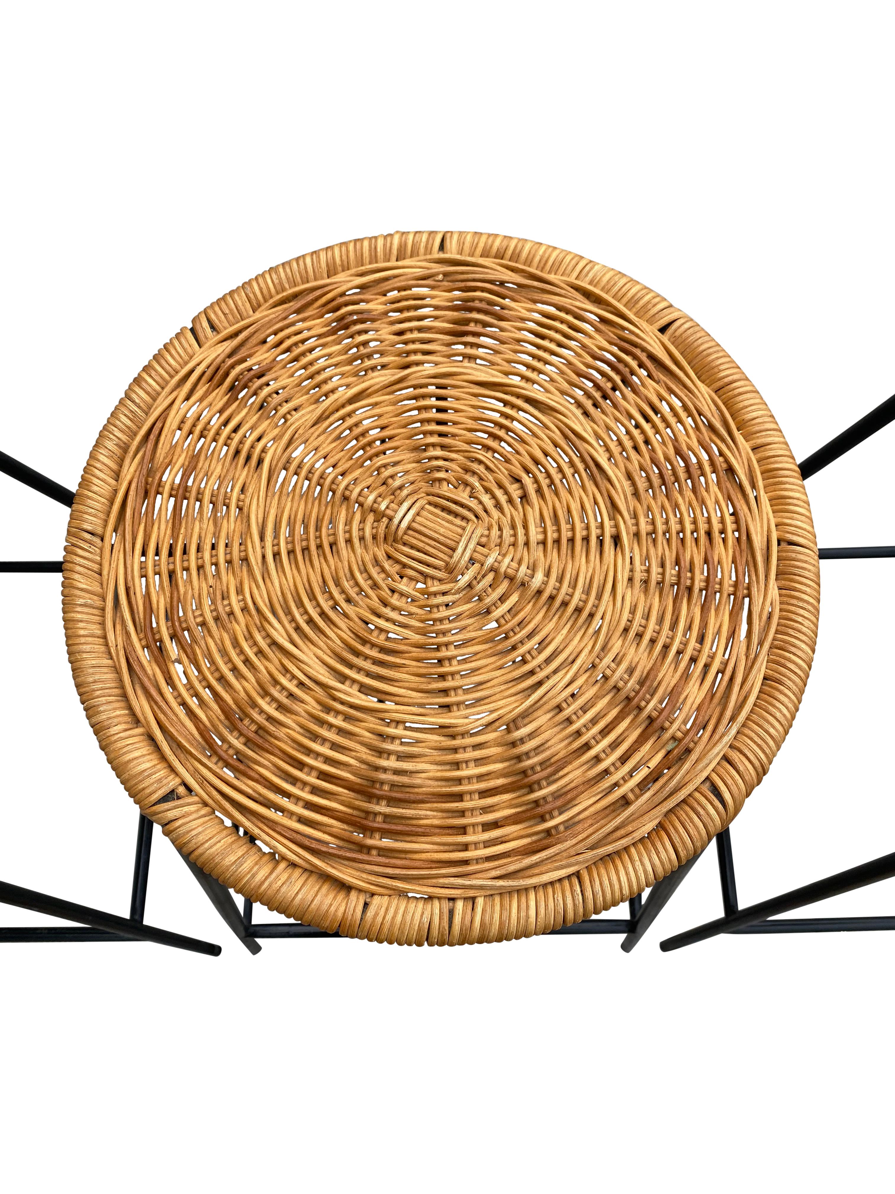 Vintage Rattan and Iron Stacking Counter Stools at 1stDibs