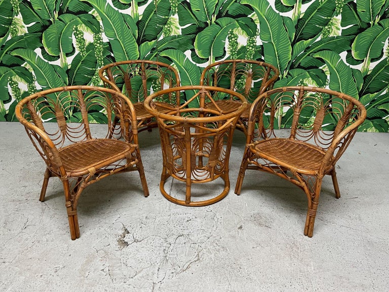 Vintage Rattan and Wicker Dining Set, Table and Four Chairs For Sale at ...