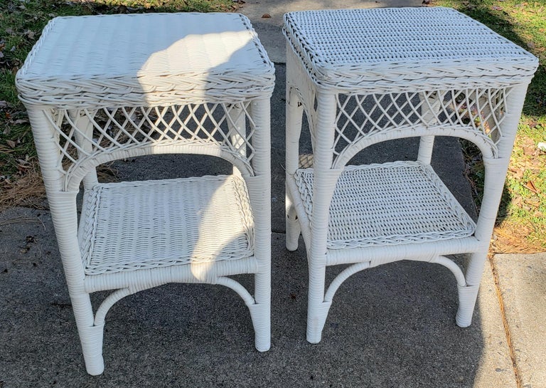 Vintage Rattan and Wicker Side Tables - a Pair at 1stDibs