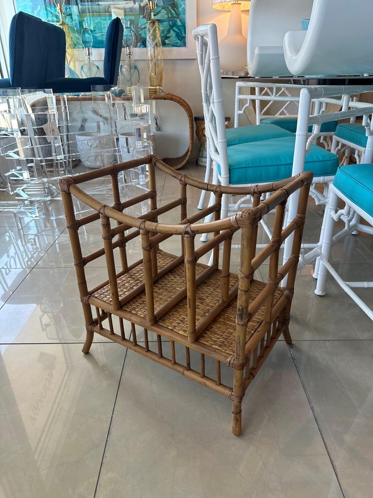 Vintage Rattan Bamboo Oversized Magazine Rack Holder Stand For Sale at ...