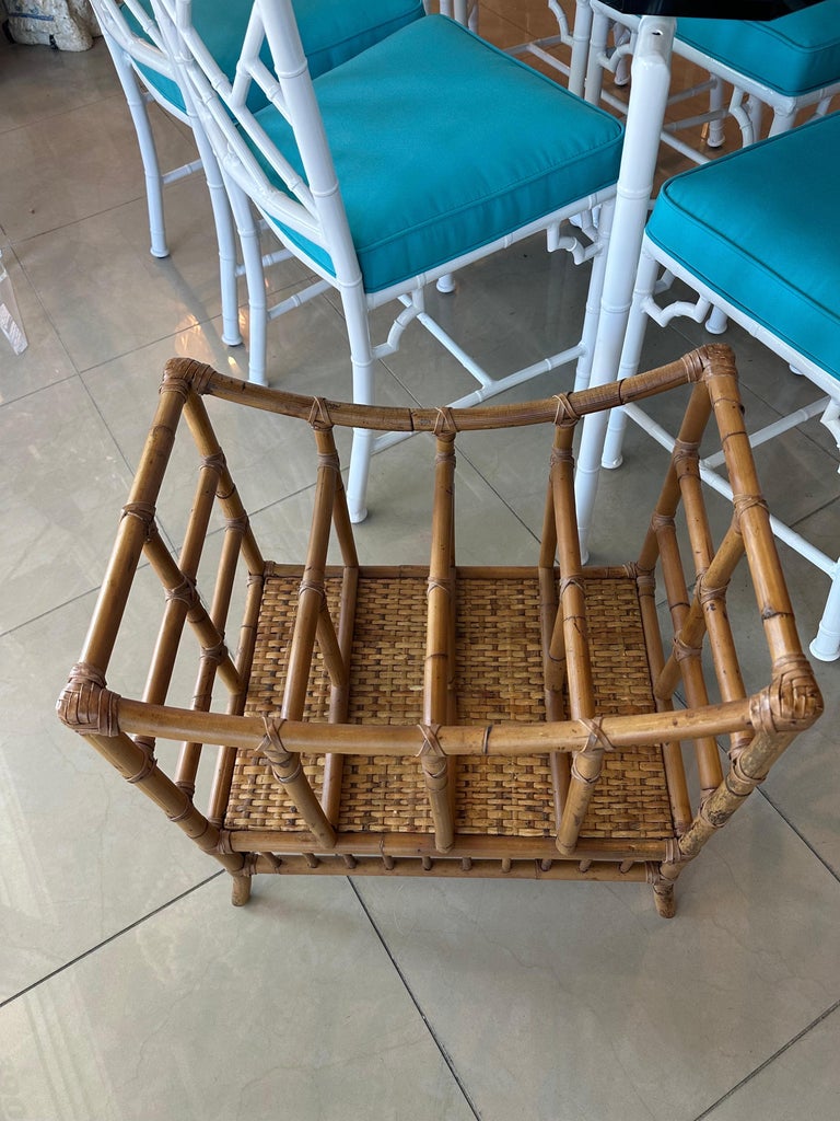 Vintage Rattan Bamboo Oversized Magazine Rack Holder Stand For Sale at ...