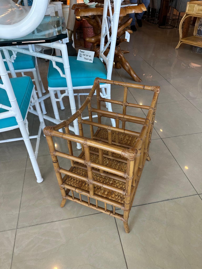 Vintage Rattan Bamboo Oversized Magazine Rack Holder Stand For Sale at ...