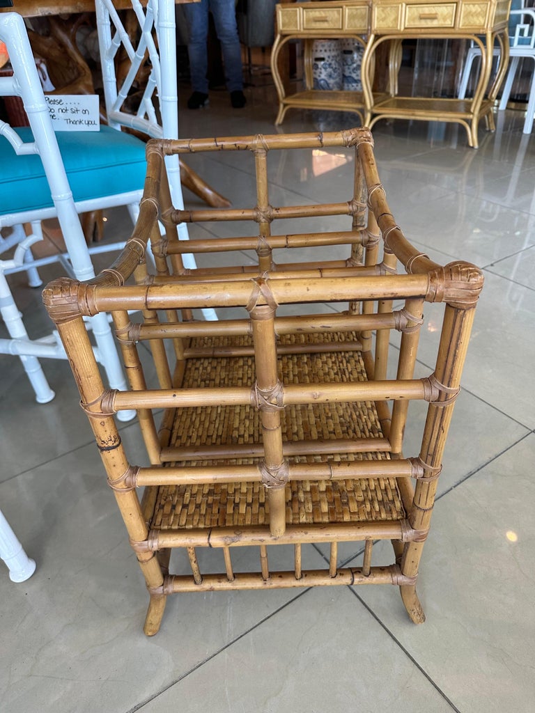 Vintage Rattan Bamboo Oversized Magazine Rack Holder Stand For Sale at ...