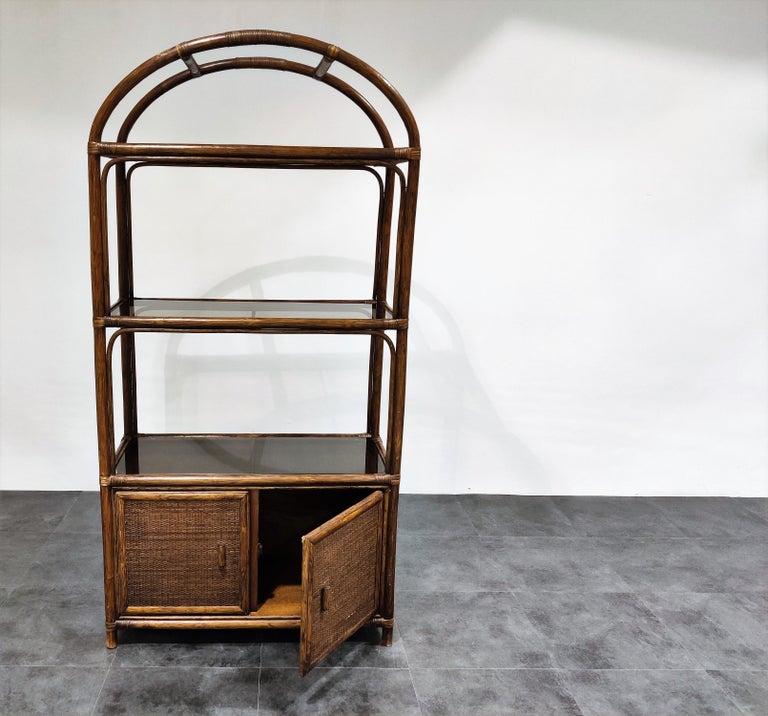 Vintage Rattan Bookcase, 1970s at 1stDibs