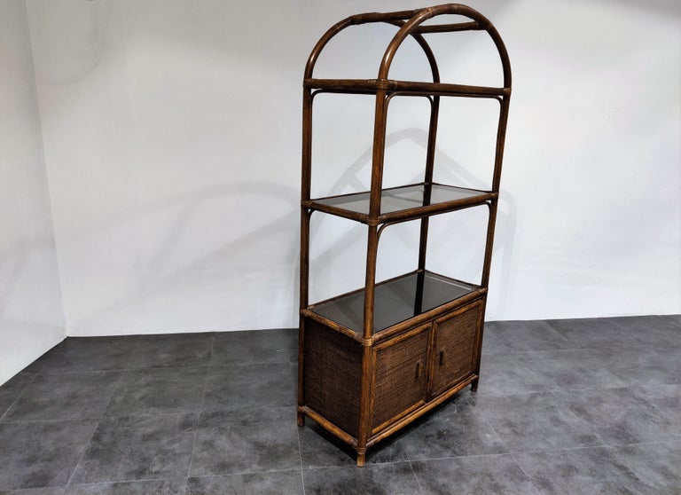 Vintage Rattan Bookcase, 1970s at 1stDibs