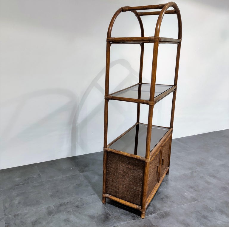 Vintage Rattan Bookcase, 1970s at 1stDibs