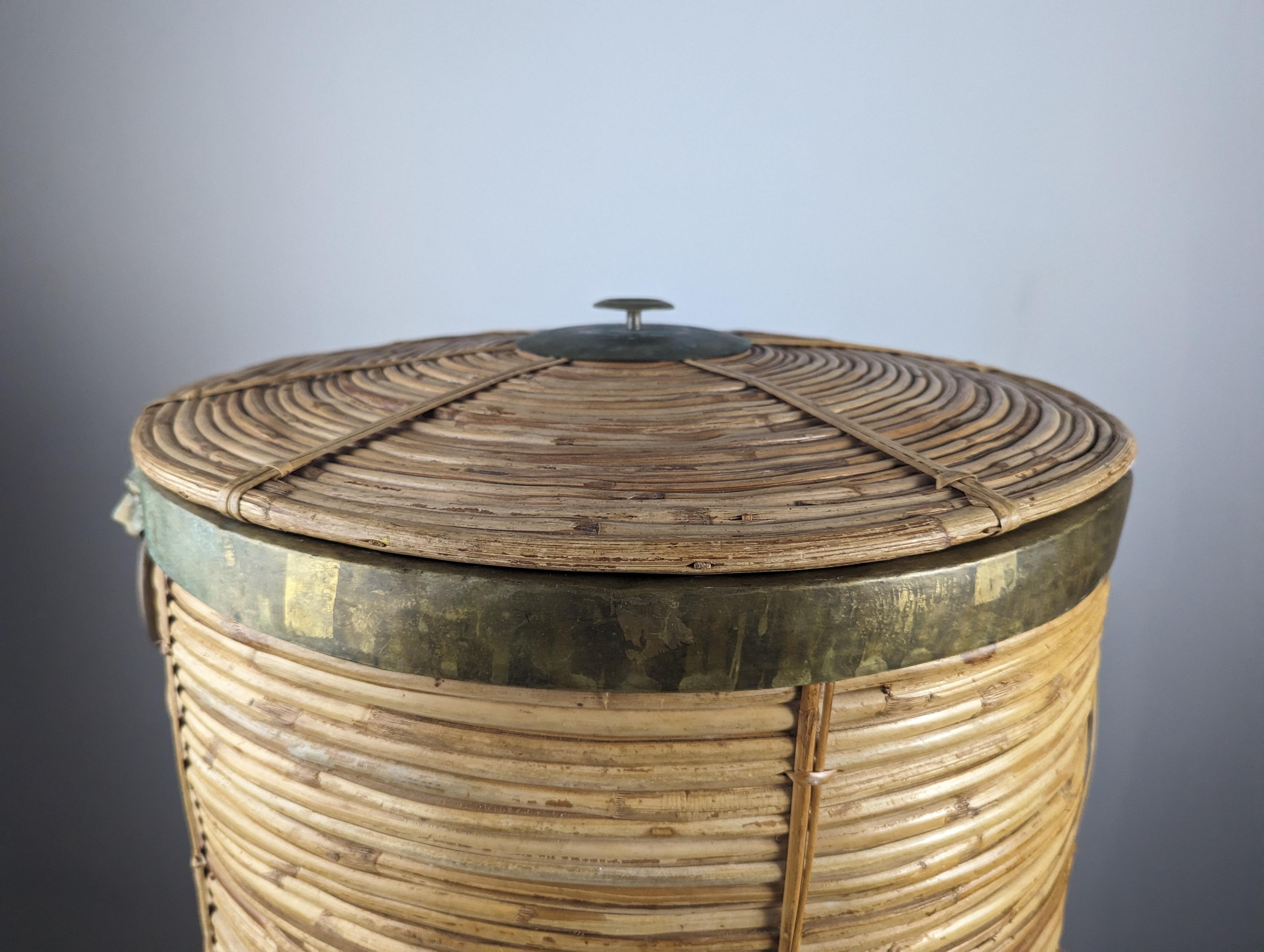 Vintage Rattan Cane Bamboo Basket 1960s For Sale at 1stDibs