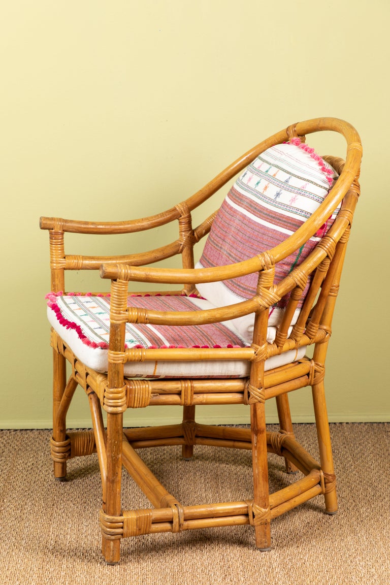 Vintage Rattan Chair with Injiri Cushions For Sale at 1stDibs | vintage ...