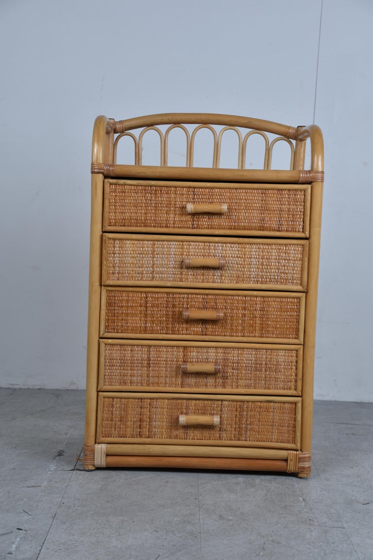 Vintage rattan chest of drawers, 1970s For Sale at 1stDibs