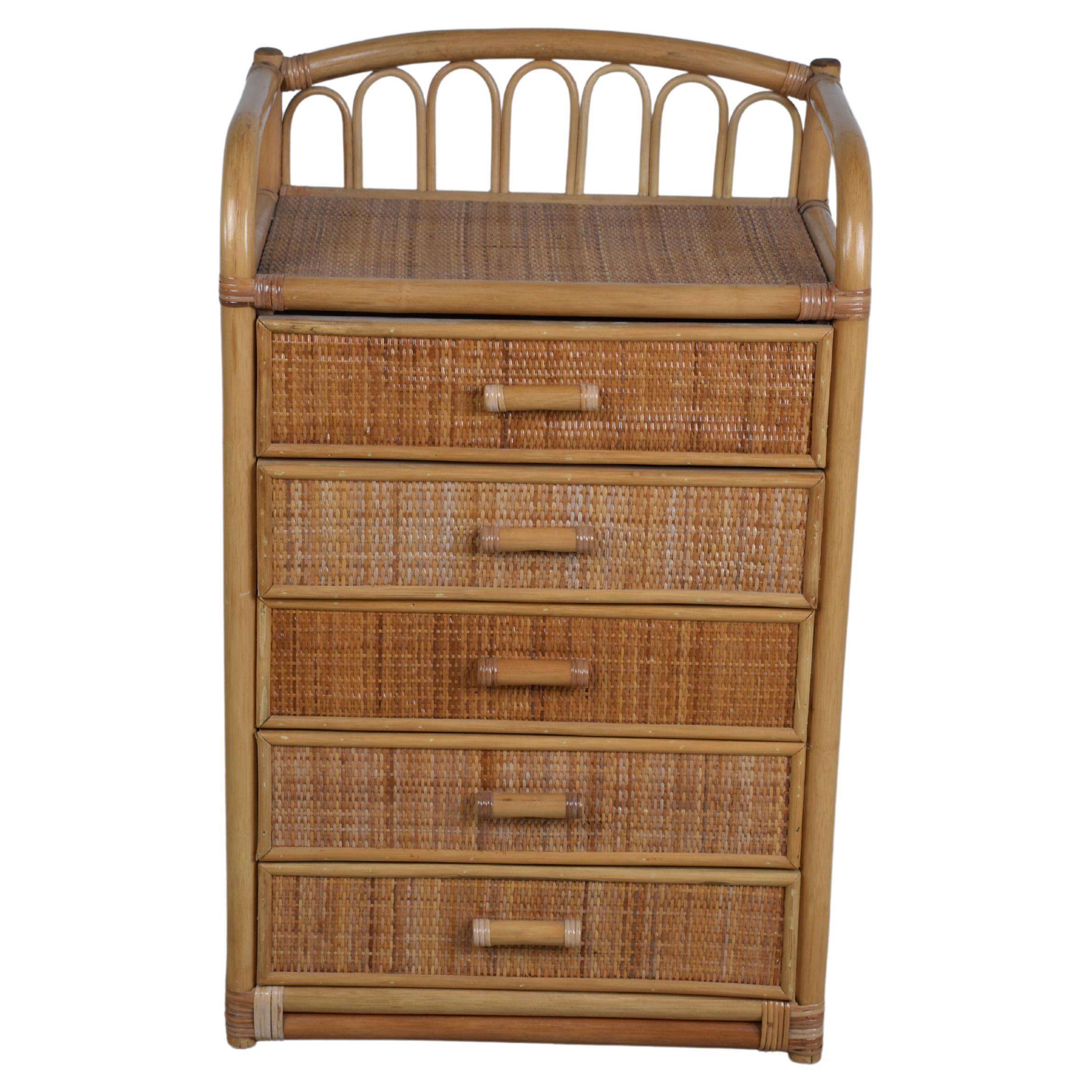 Midcentury Rattan Highboy / Tallboy Chest of Drawers by Angraves ...