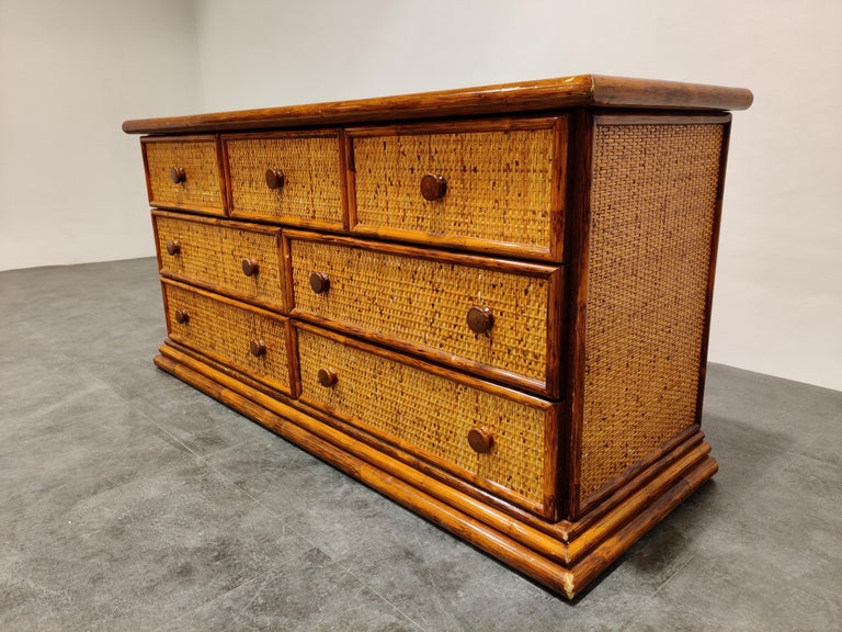 Vintage Rattan Chest of Drawers by Maugrion, 1970s at 1stDibs