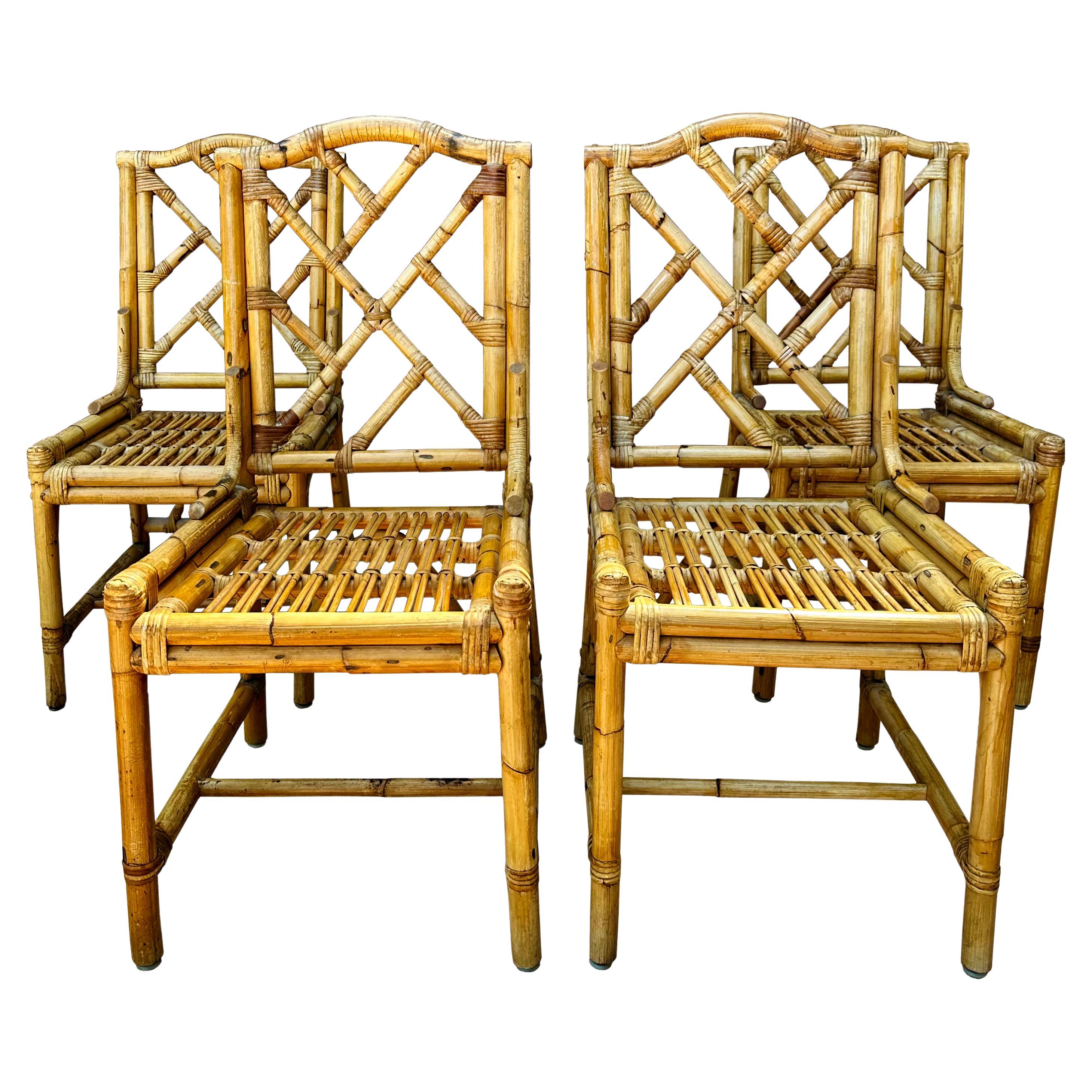 Vintage Rattan Chinese Chippendale Dining Chairs For Sale at 1stDibs