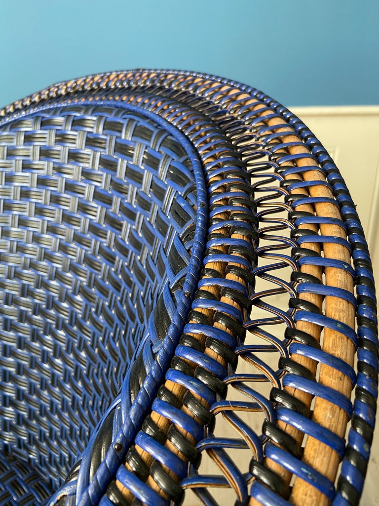 Vintage Rattan Complete Furniture Set in Black and Blue, France, 20th ...