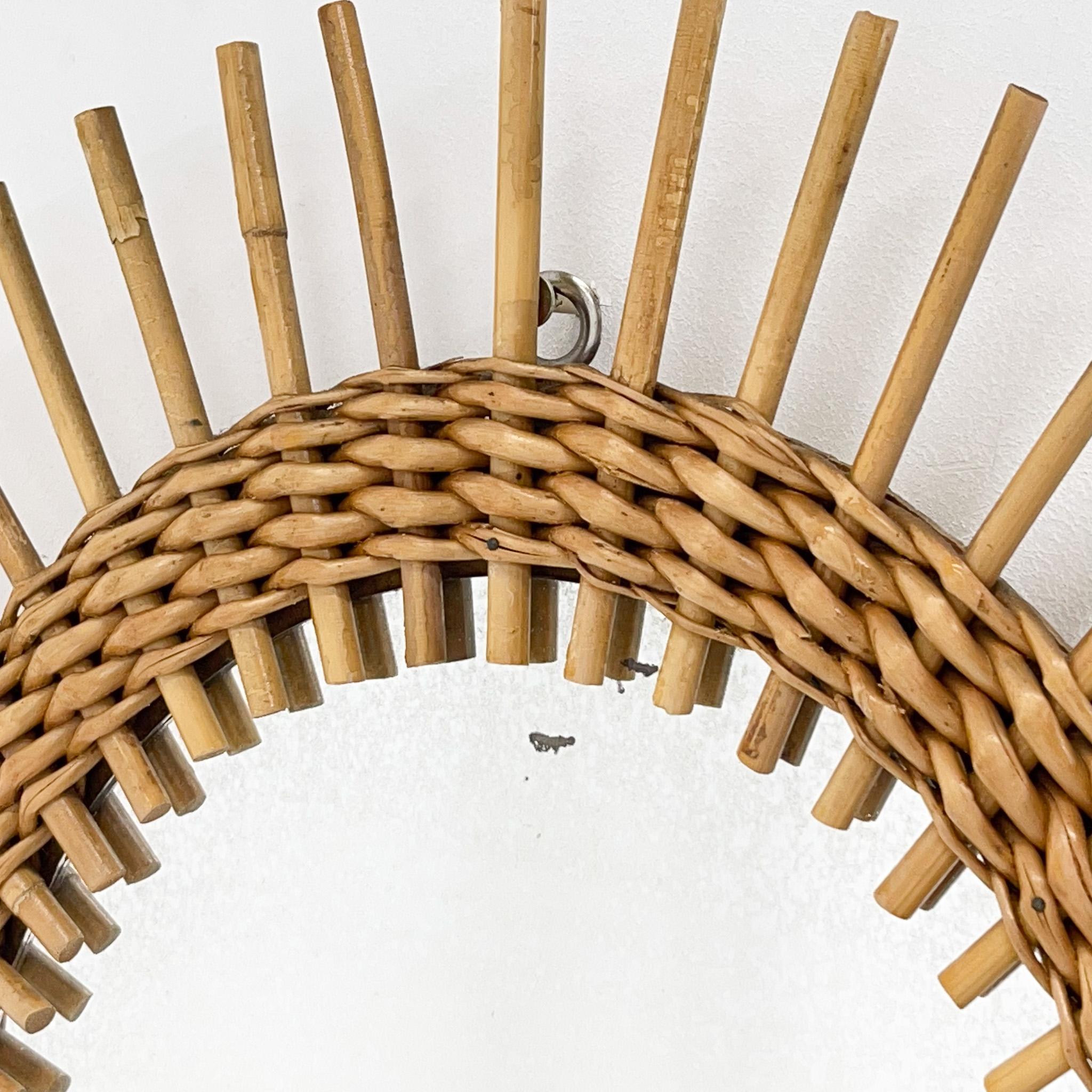 Vintage Rattan Oval Wall Mirror For Sale at 1stDibs