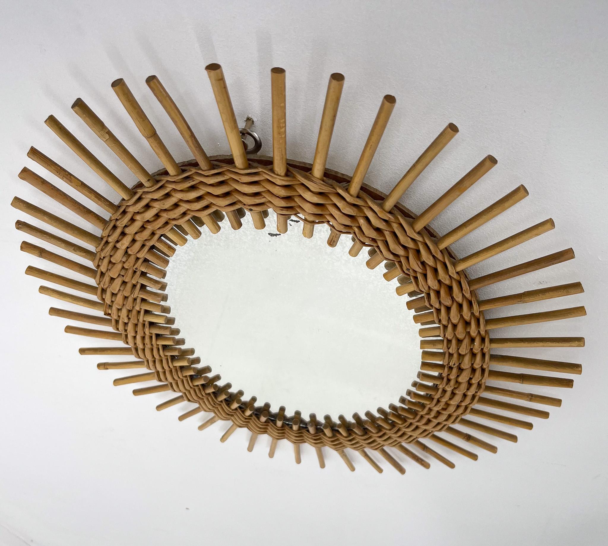 Vintage Rattan Oval Wall Mirror For Sale at 1stDibs