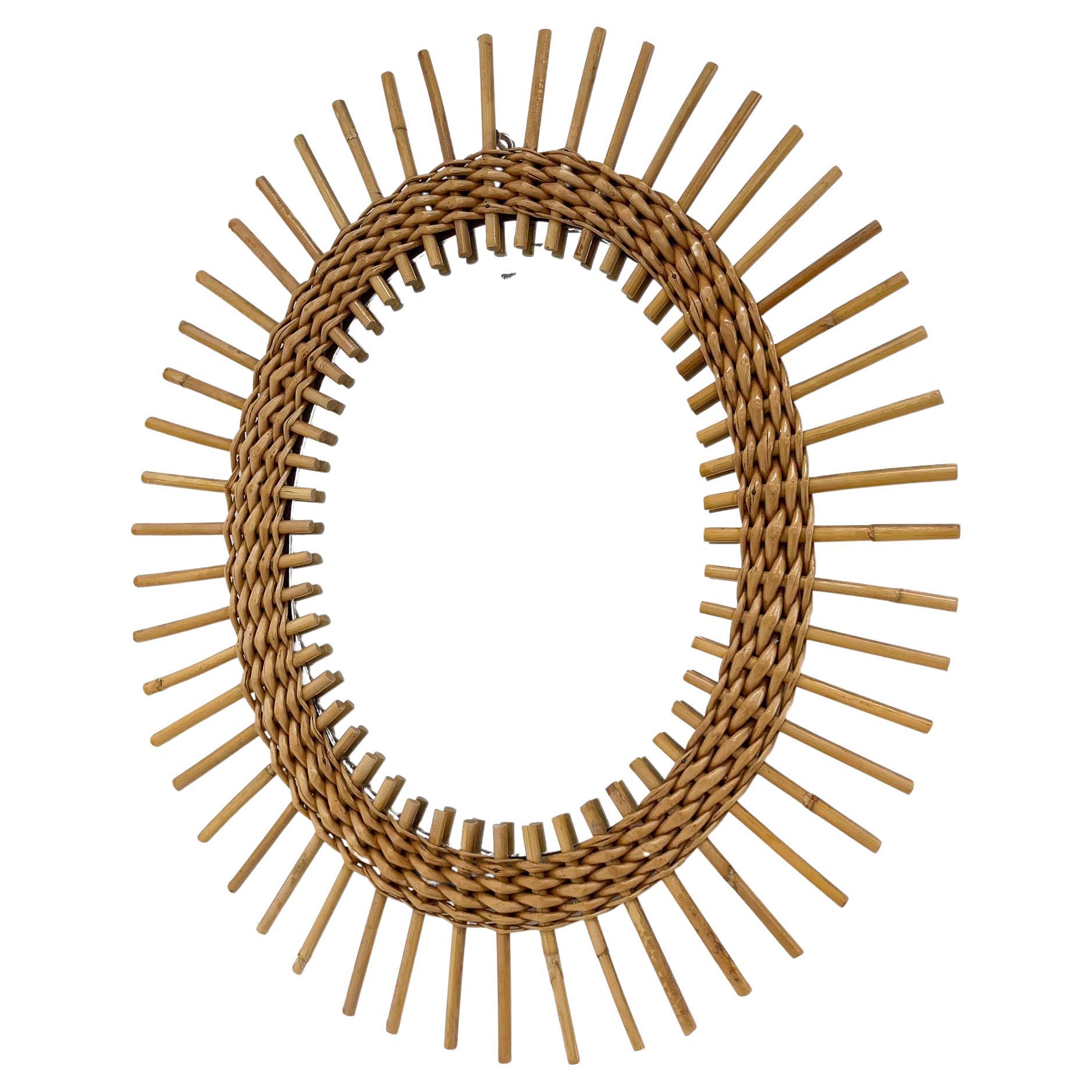 Vintage Rattan Oval Wall Mirror For Sale at 1stDibs