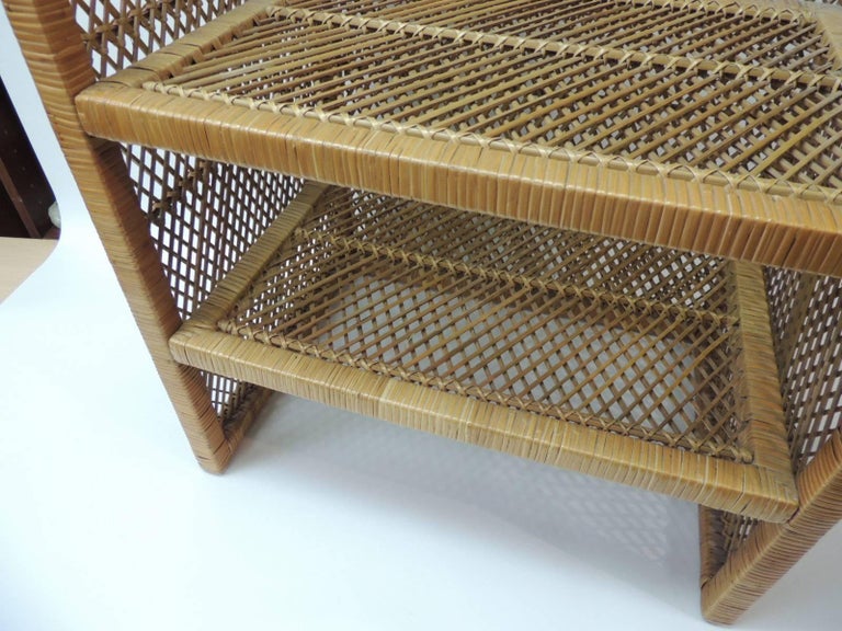 Vintage Rattan Rectangular Side Table with Shelves and Glass Top at ...