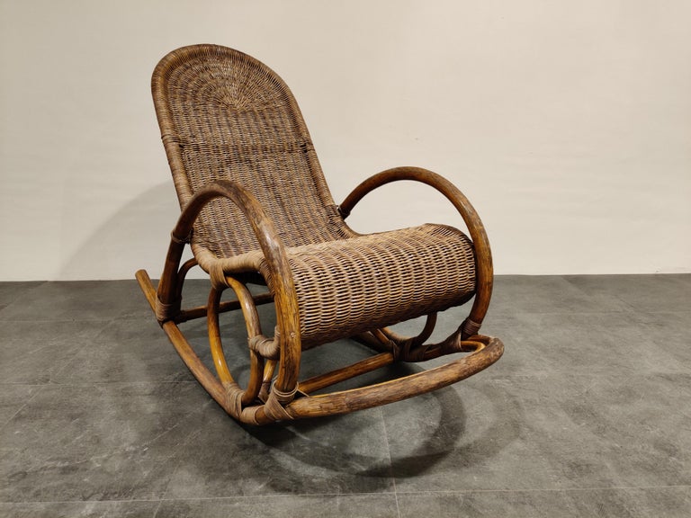 Vintage Rattan Rocking Chair, 1960s at 1stDibs