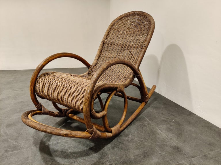 Vintage Rattan Rocking Chair, 1960s at 1stDibs