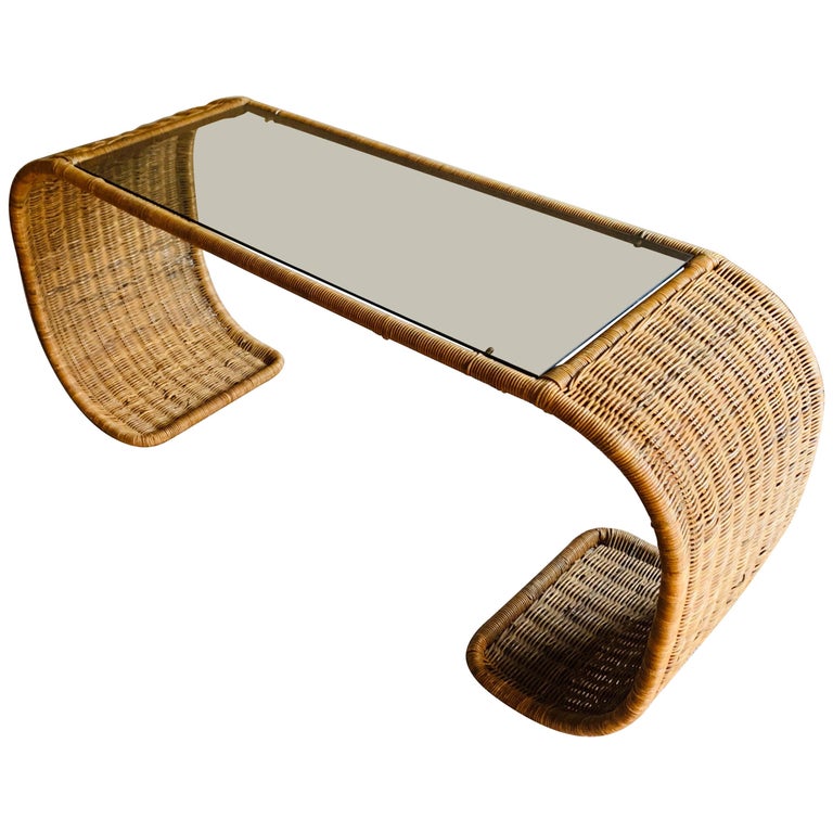 Rattan Scroll Desk or Console Table at 1stDibs