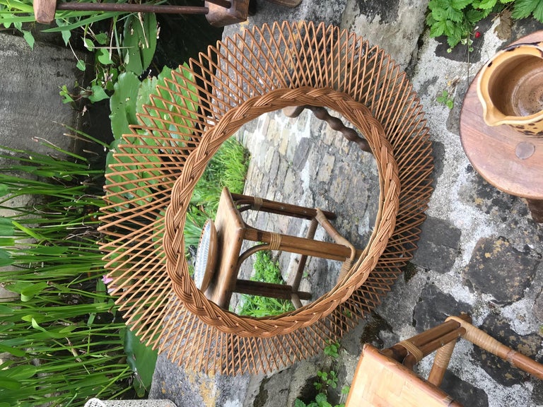 Vintage Rattan Sun Mirror For Sale at 1stDibs