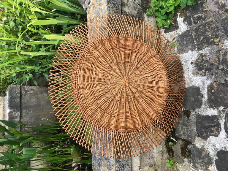 Vintage Rattan Sun Mirror For Sale at 1stDibs