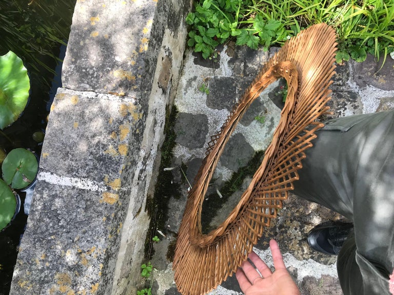 Vintage Rattan Sun Mirror For Sale at 1stDibs