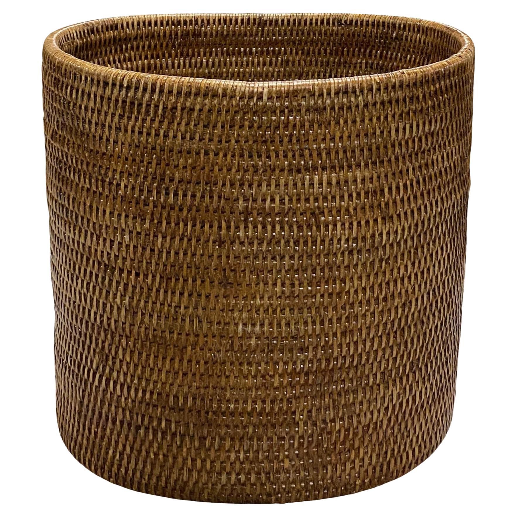 Vintage Rattan Waste Bin For Sale at 1stDibs