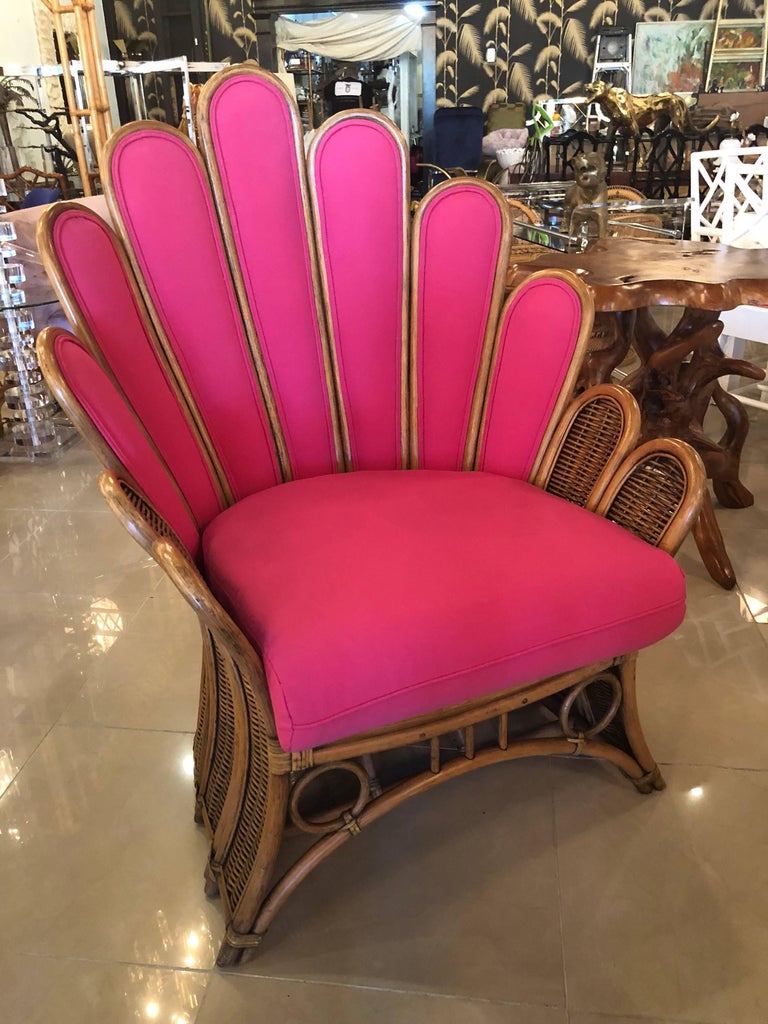 Vintage Rattan Wicker Peacock Fan Back Arm Chair and Ottoman Footstool ...