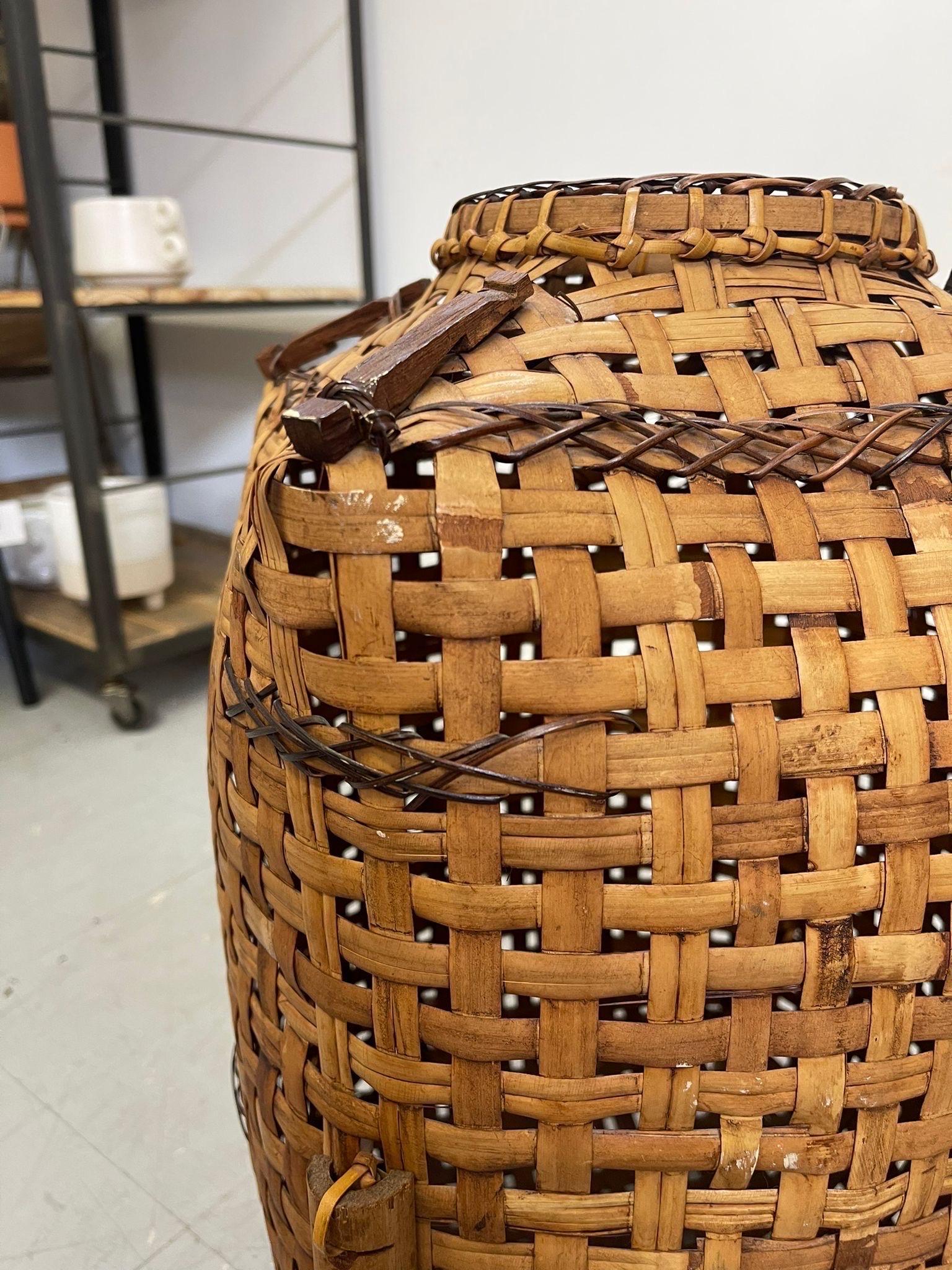 Vintage Rattan Woven Basket For Sale at 1stDibs