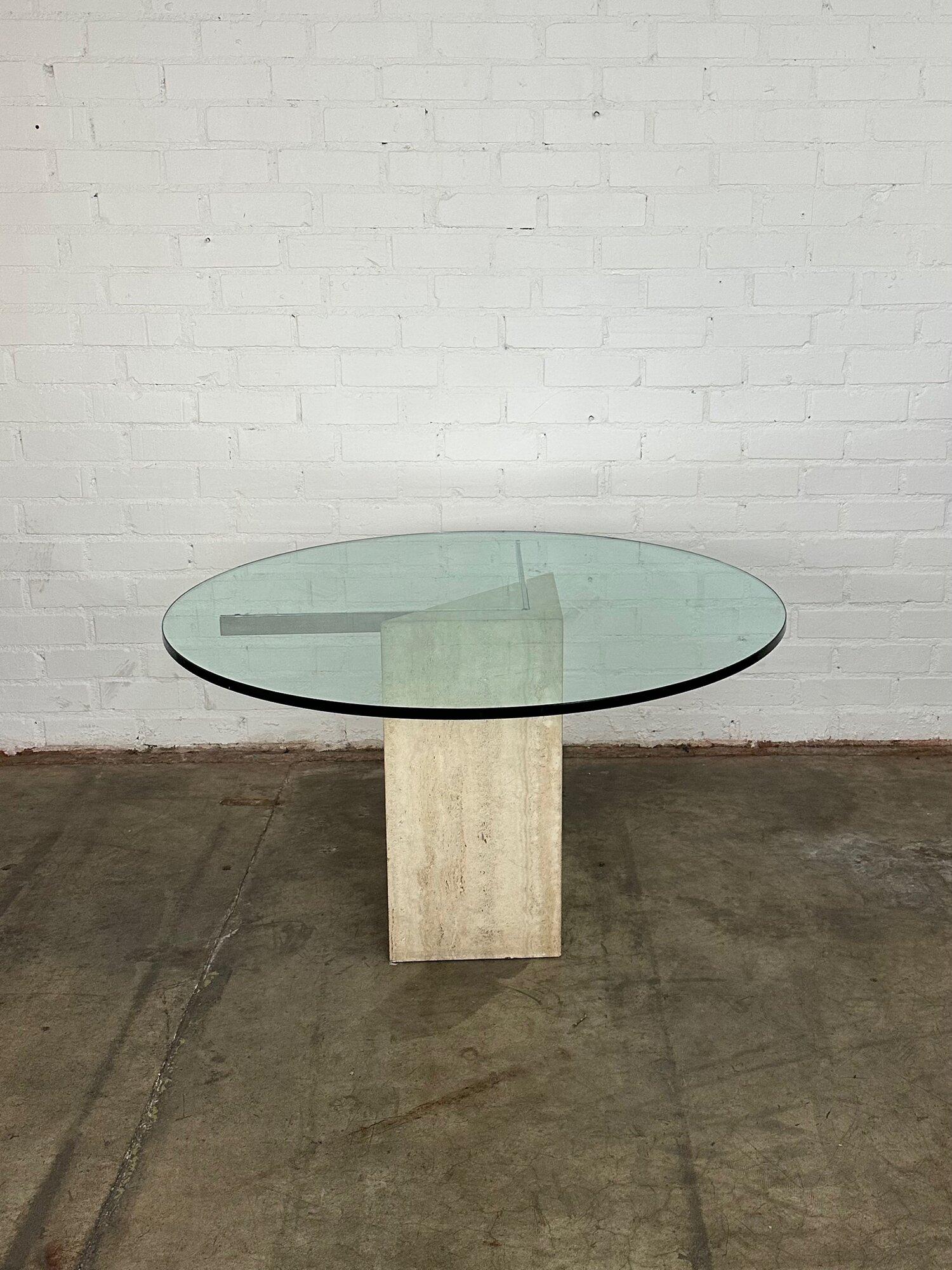 Vintage Raw Unsealed Travertine and Glass Dining Table For Sale at 1stDibs