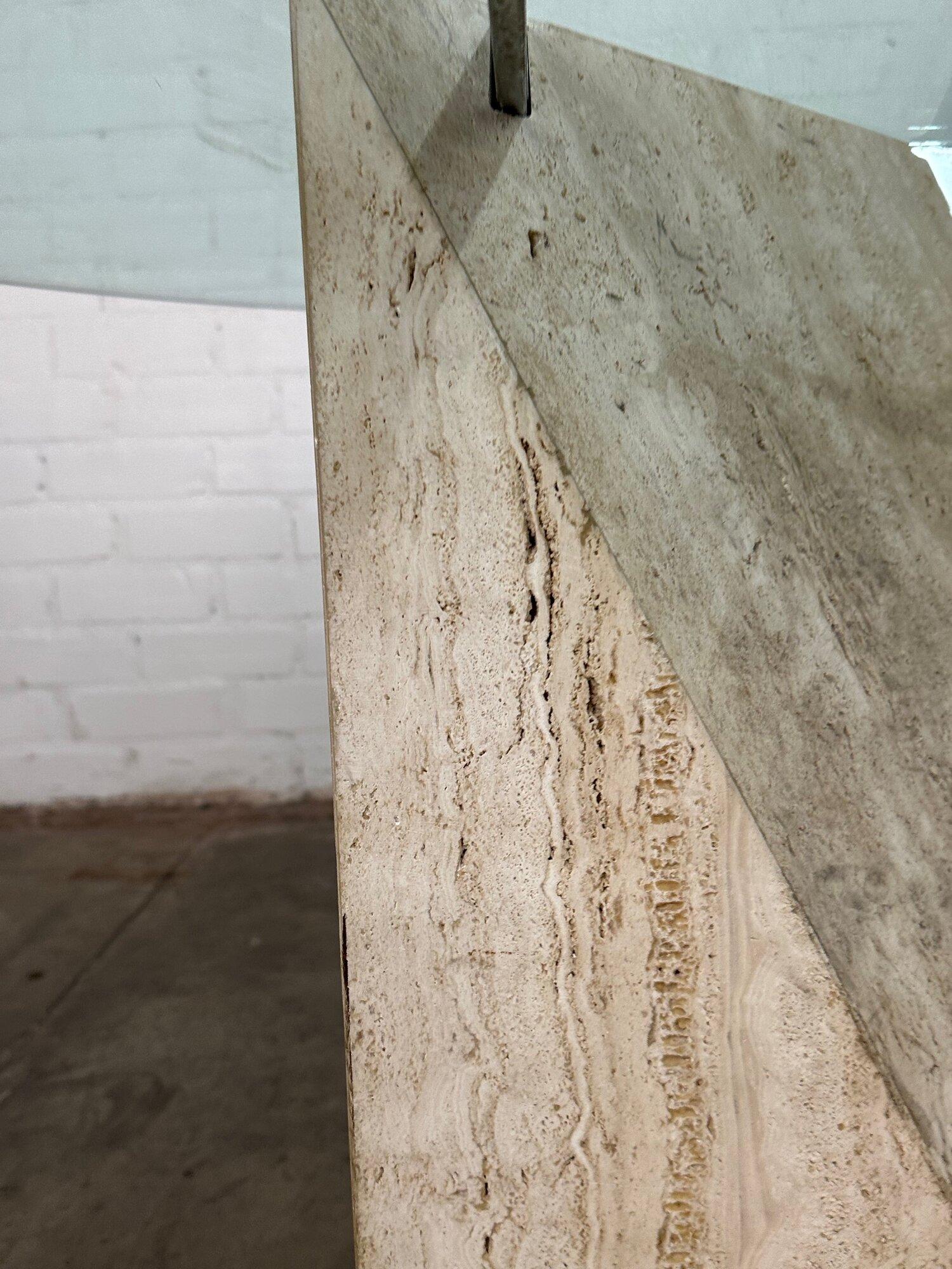 Vintage Raw Unsealed Travertine and Glass Dining Table For Sale at 1stDibs