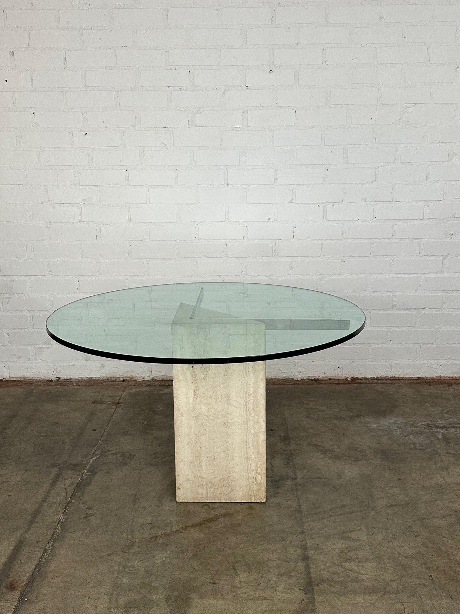 Vintage Raw Unsealed Travertine and Glass Dining Table For Sale at 1stDibs