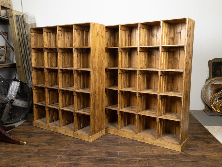 Vintage Raw Wood Pine Storage or Display Cabinets with Cubby Holes ...