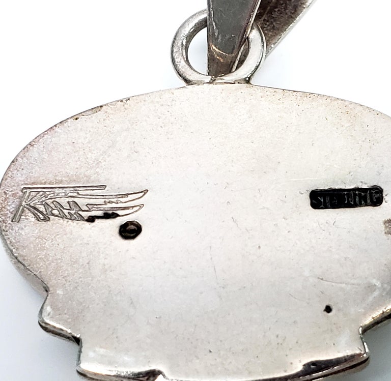 Vintage Ray Tracey Native American Sterling Silver Inlaid Oval Pendant ...