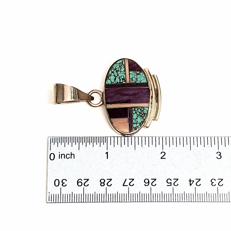 Vintage Ray Tracey Native American Sterling Silver Inlaid Oval Pendant ...