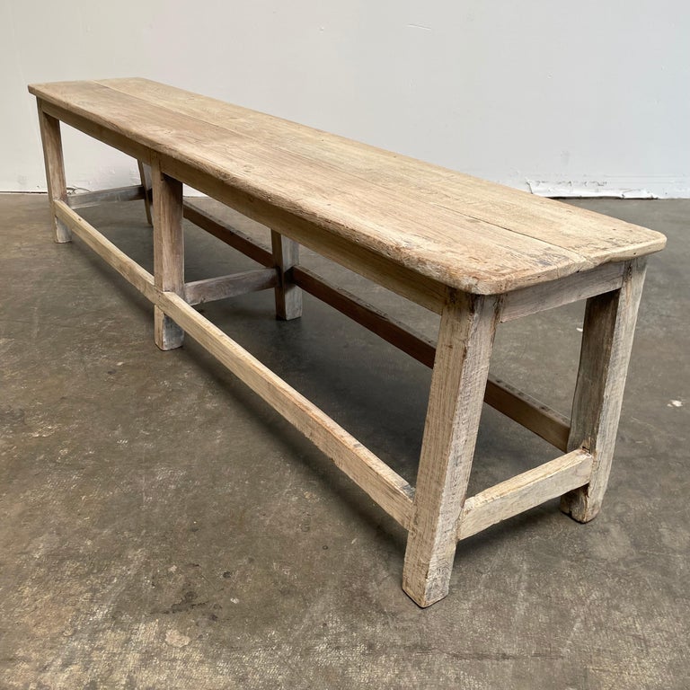 Vintage Reclaimed Bleached Wood Bench Farm House Style at 1stDibs