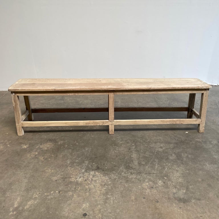 Vintage Reclaimed Bleached Wood Bench Farm House Style at 1stDibs