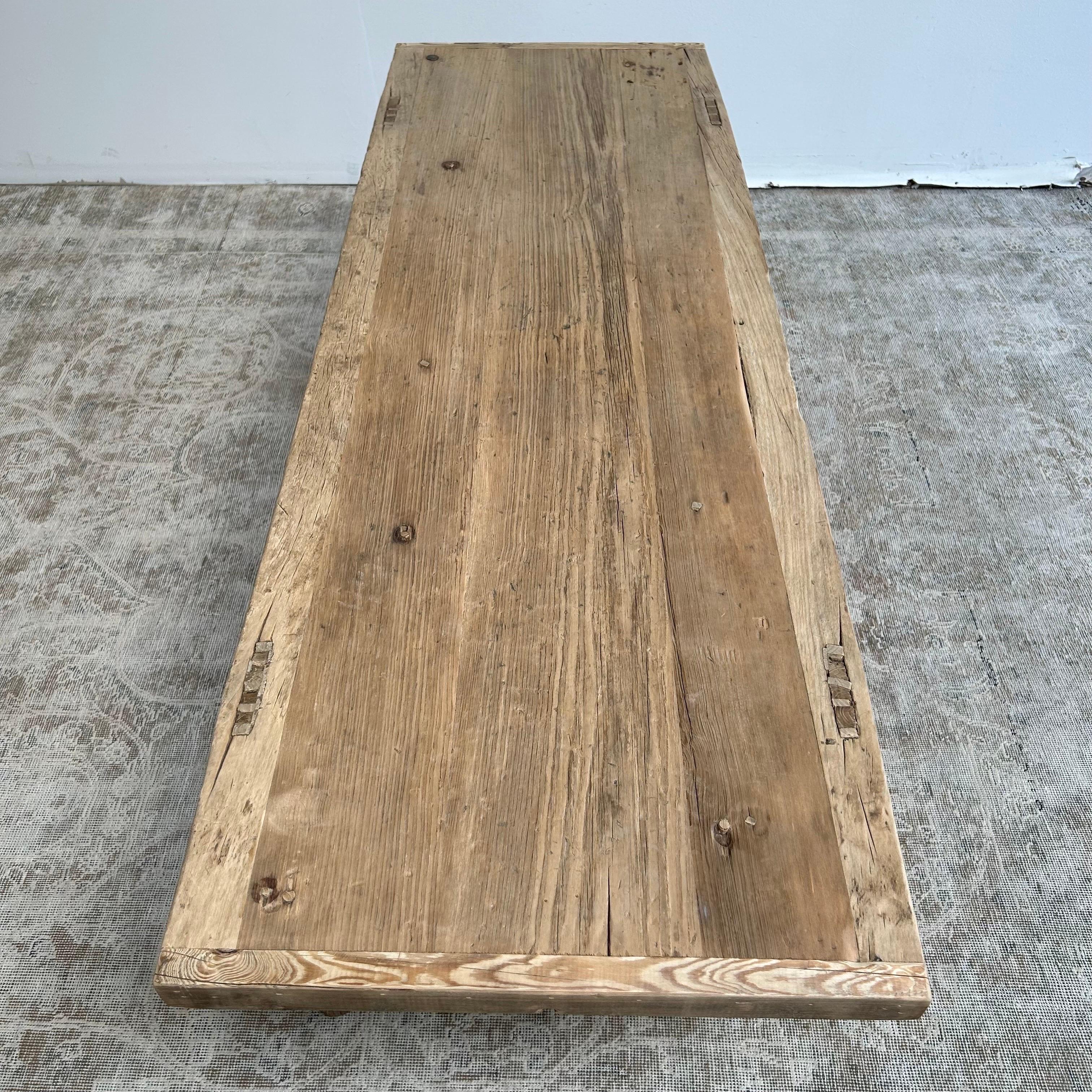 Vintage Reclaimed Elm Wood Coffee Table or Low Console For Sale at 1stDibs