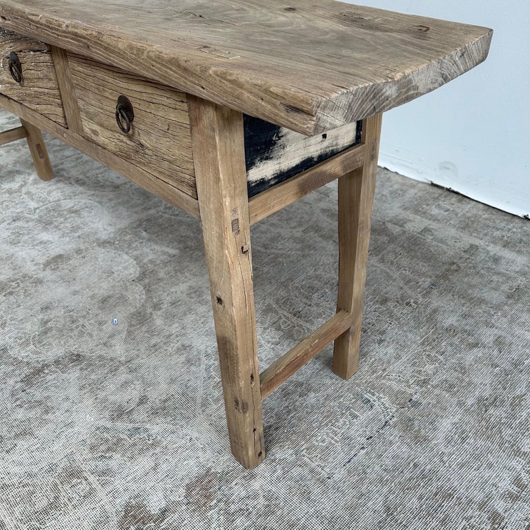 Vintage Reclaimed Elm Wood Console Table with Drawers at 1stDibs