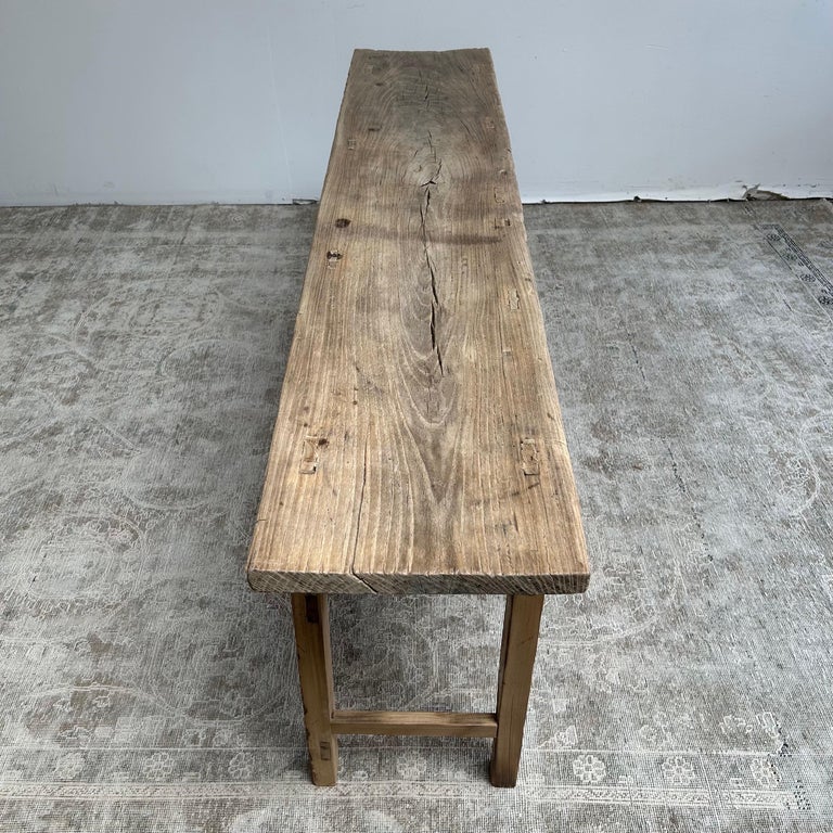 Vintage Reclaimed Elm Wood Console Table with Drawers at 1stDibs