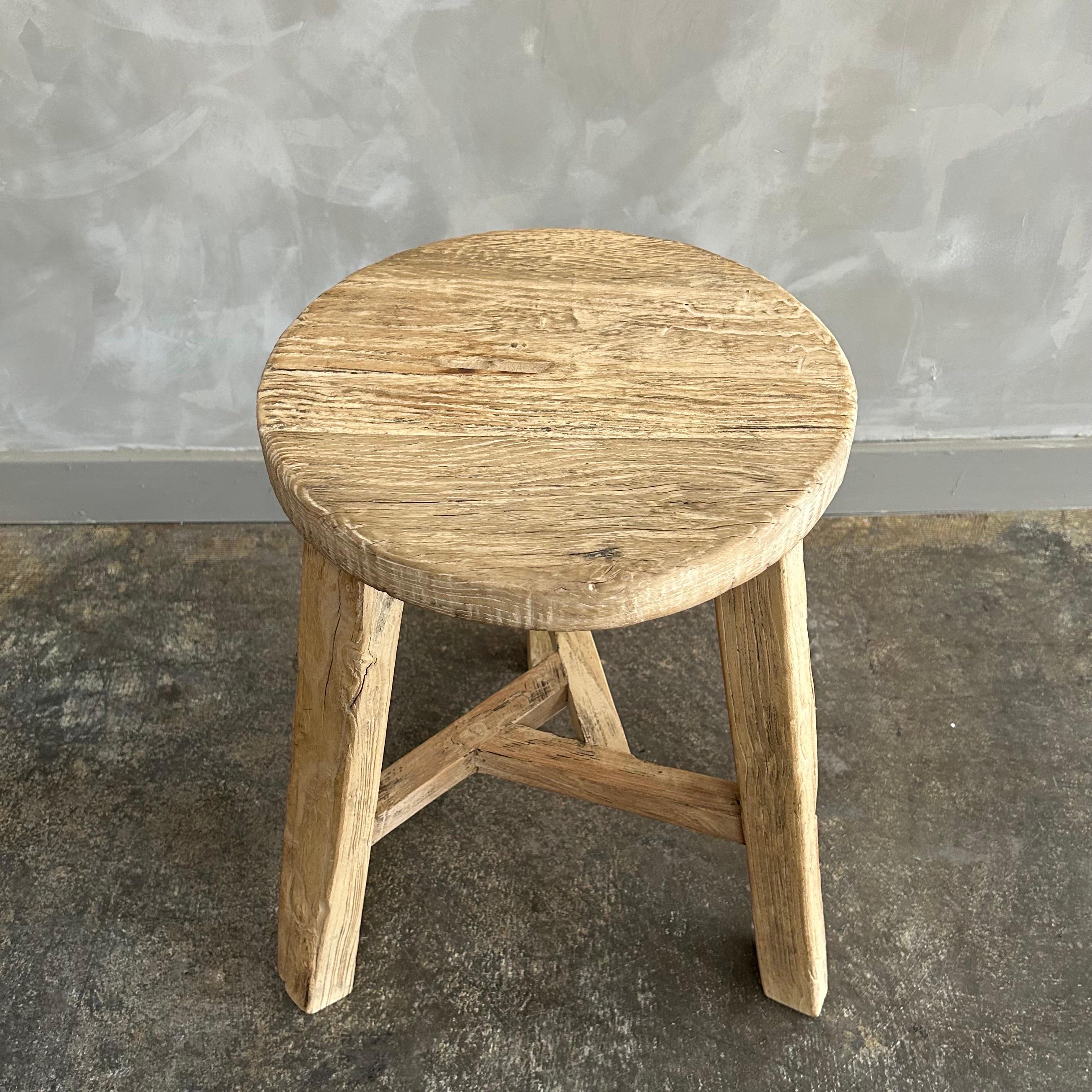 Vintage Reclaimed Elm Wood Round Stools at 1stDibs | chinese stool wood ...