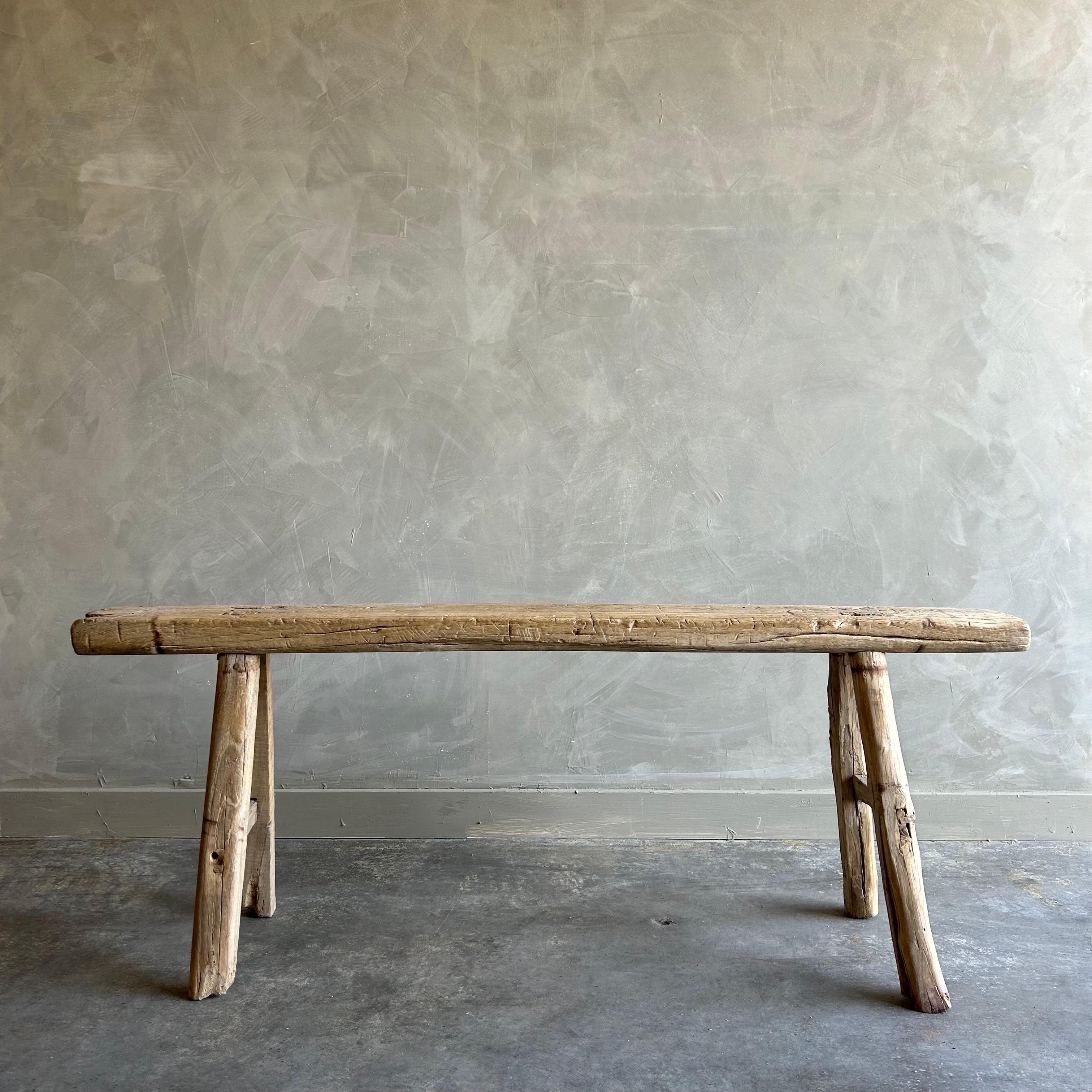 Vintage Reclaimed Elm Wood Skinny Bench 51" For Sale at 1stDibs