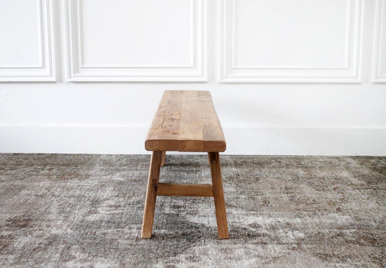 Vintage Reclaimed Elmwood Bench with Wide Seat at 1stDibs