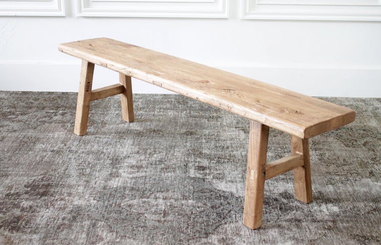 Vintage Reclaimed Elmwood Bench with Wide Seat at 1stDibs