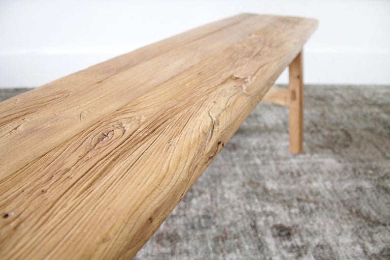 Vintage Reclaimed Elmwood Bench with Wide Seat at 1stDibs