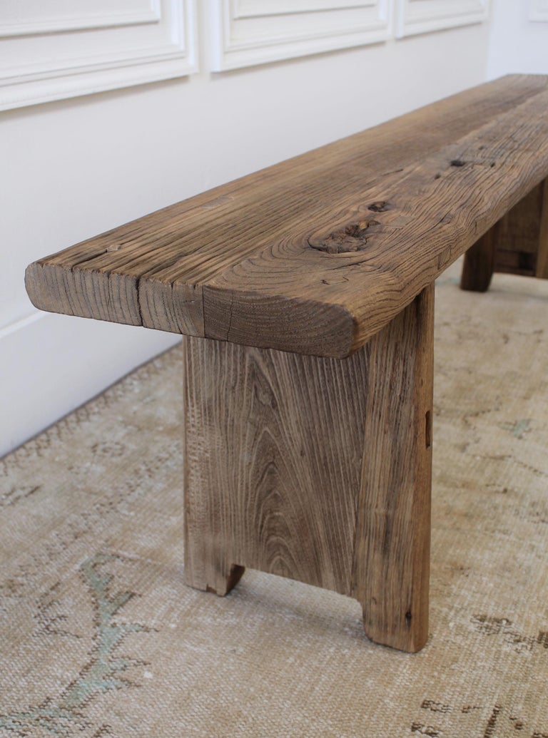 Vintage Reclaimed Natural Elmwood Bench with Wide Seat at 1stDibs